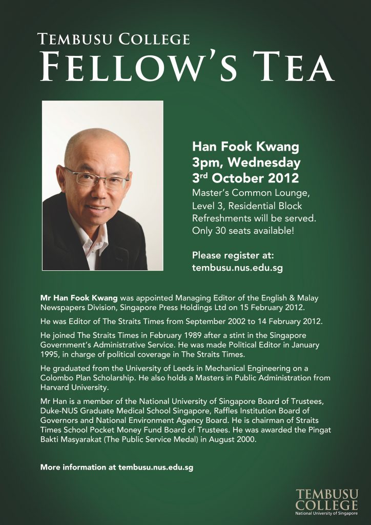 Fellow's Tea with Mr Han Fook Kwang - Tembusu College